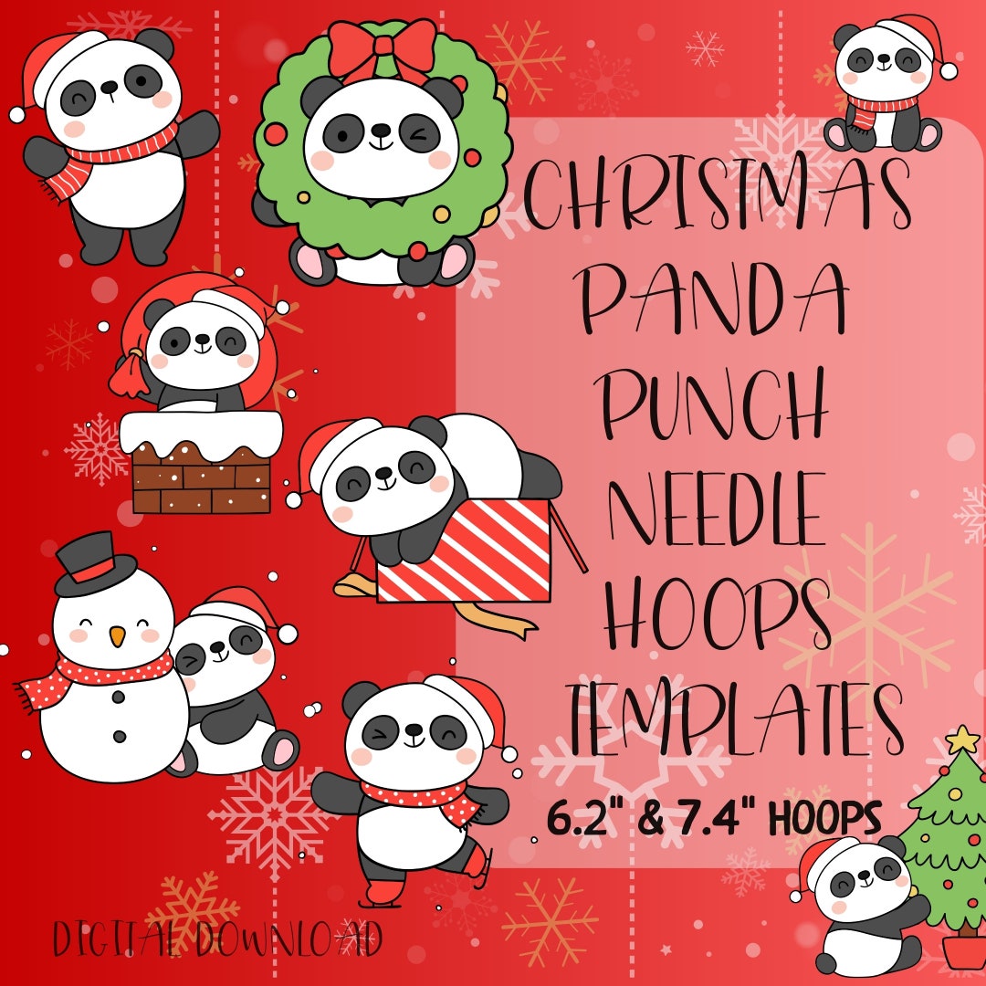 Christmas Panda Punch Needle Template, Punch Needle Patterns for ...