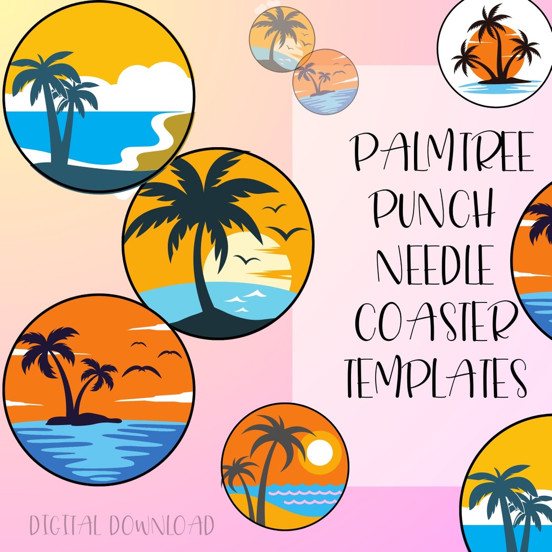5 Sunrise Palm Tree Punch Needle Patterns, Landscape Patterns, PDF ...