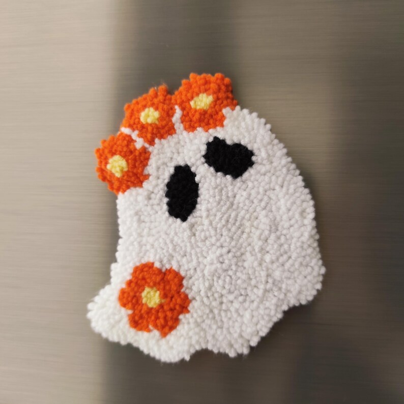 Floral Halloween Ghost Magnets: Handmade Punch Needle Fridge Decor - Etsy