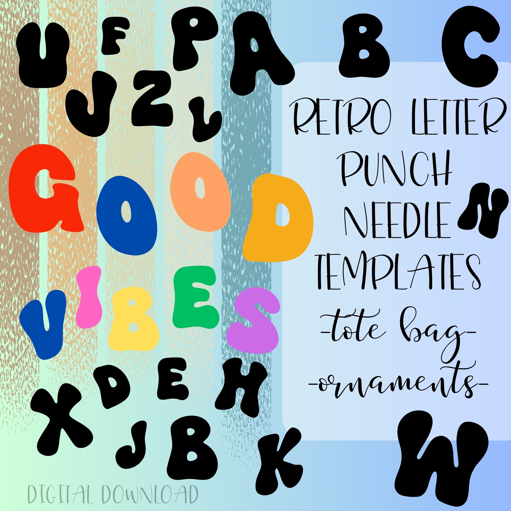 Retro Letter Punch Needle Bag Pattern, Punch Needle Pattern ...