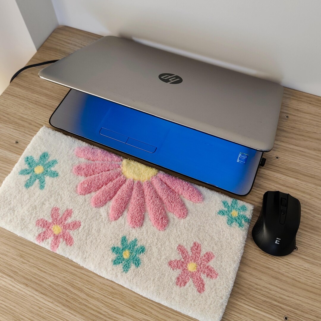 Pink Flower Wrist Rest, Tufted Keyboard Rug, Desk Rug, Laptop Rug ...