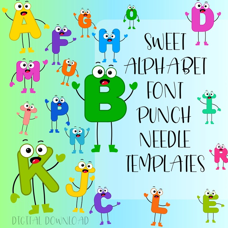 Punch Needle Alphabet Pattern, Tote Bag Pattern, Punch Needle Templates ...