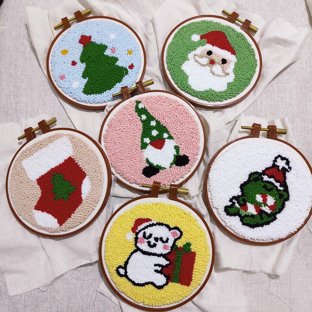 Punch Needle Kits for Christmas Tree Ornaments, Christmas Coasters ...