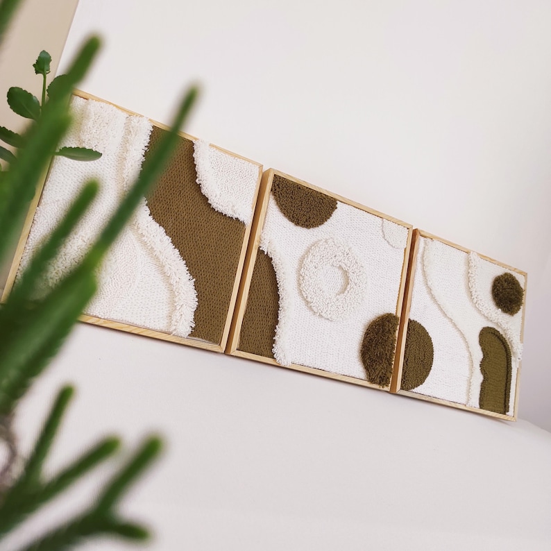 Modern Abstract Textile Wall Hangings, Set of 3 Punch Needle Wall Decor ...
