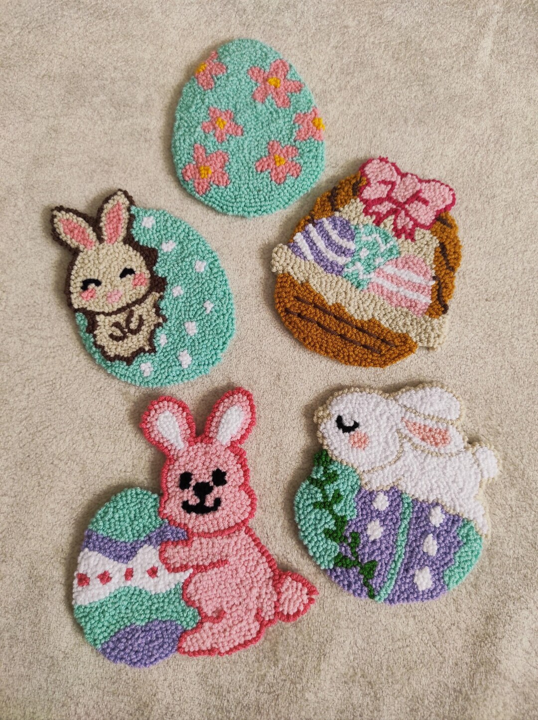 Punch Needle Easter Coasters: Bunny & Egg Mug Rugs - Etsy