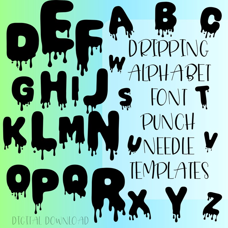 Punch Needle Dripping Alphabet Pattern, Tote Bag Pattern, Punch Needle ...