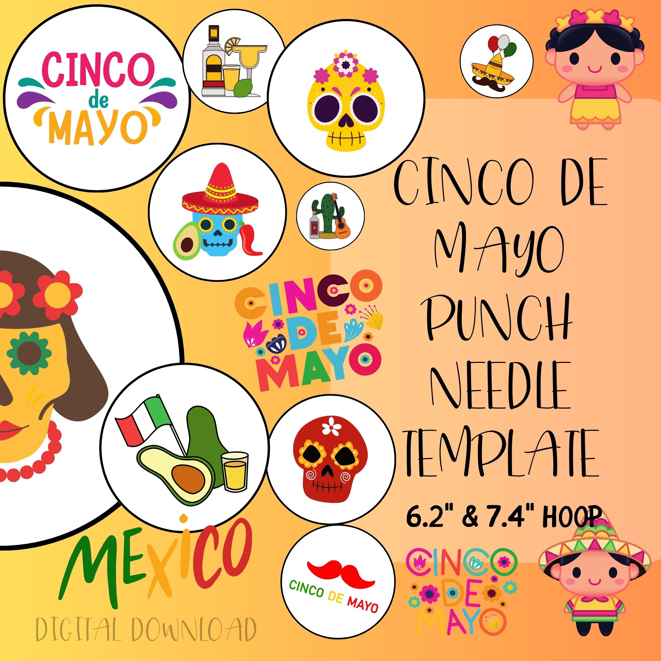 16 Pcs Cinco De Mayo Punch Needle Patterns, Cross Stitch Pattern ...