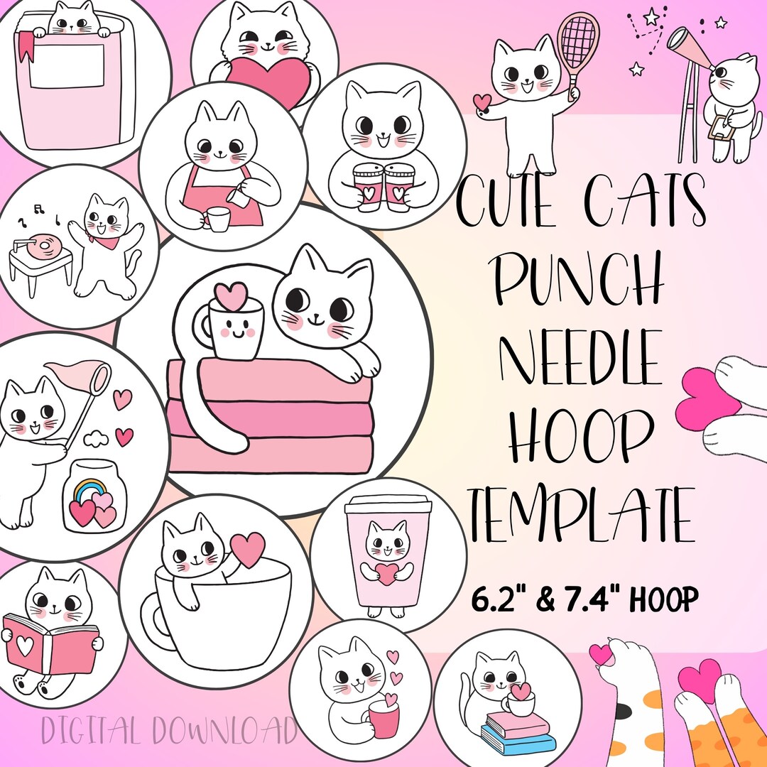 18 Pcs Cute Cats Punch Needle Template, Punch Needle Pattern, DIY for ...