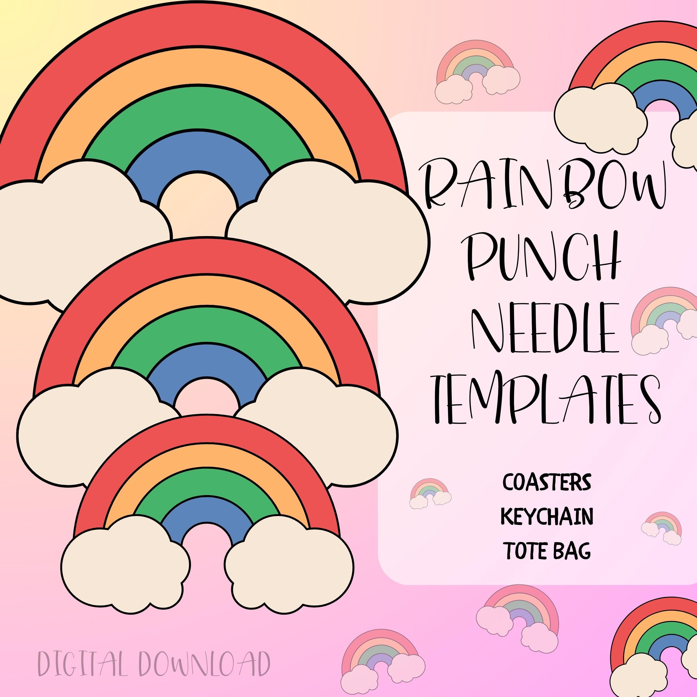 Rainbow Punch Needle Tote Bag Patterns, Punch Needle Patterns, PDF ...