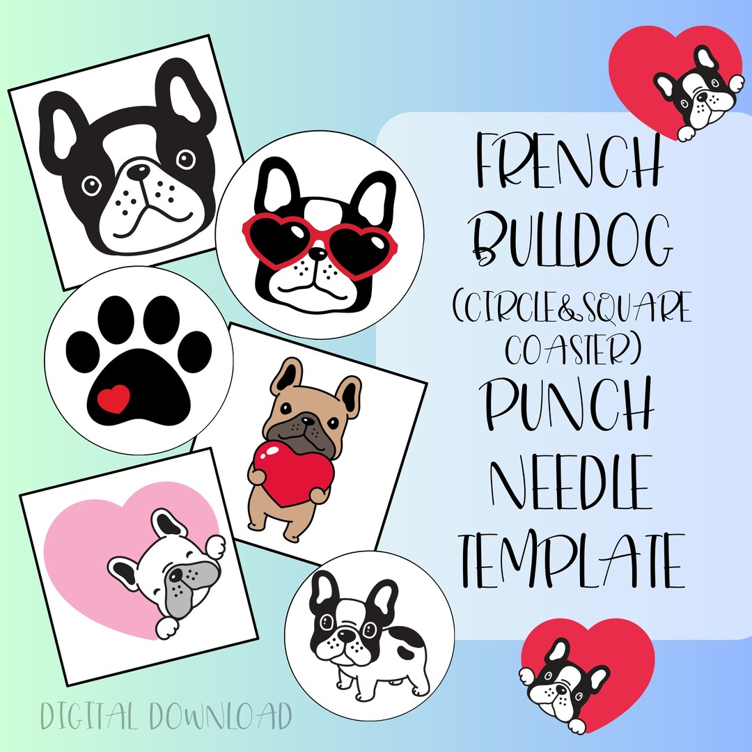 French Bulldog Punch Needle Templates: Coaster Embroidery Patterns ...