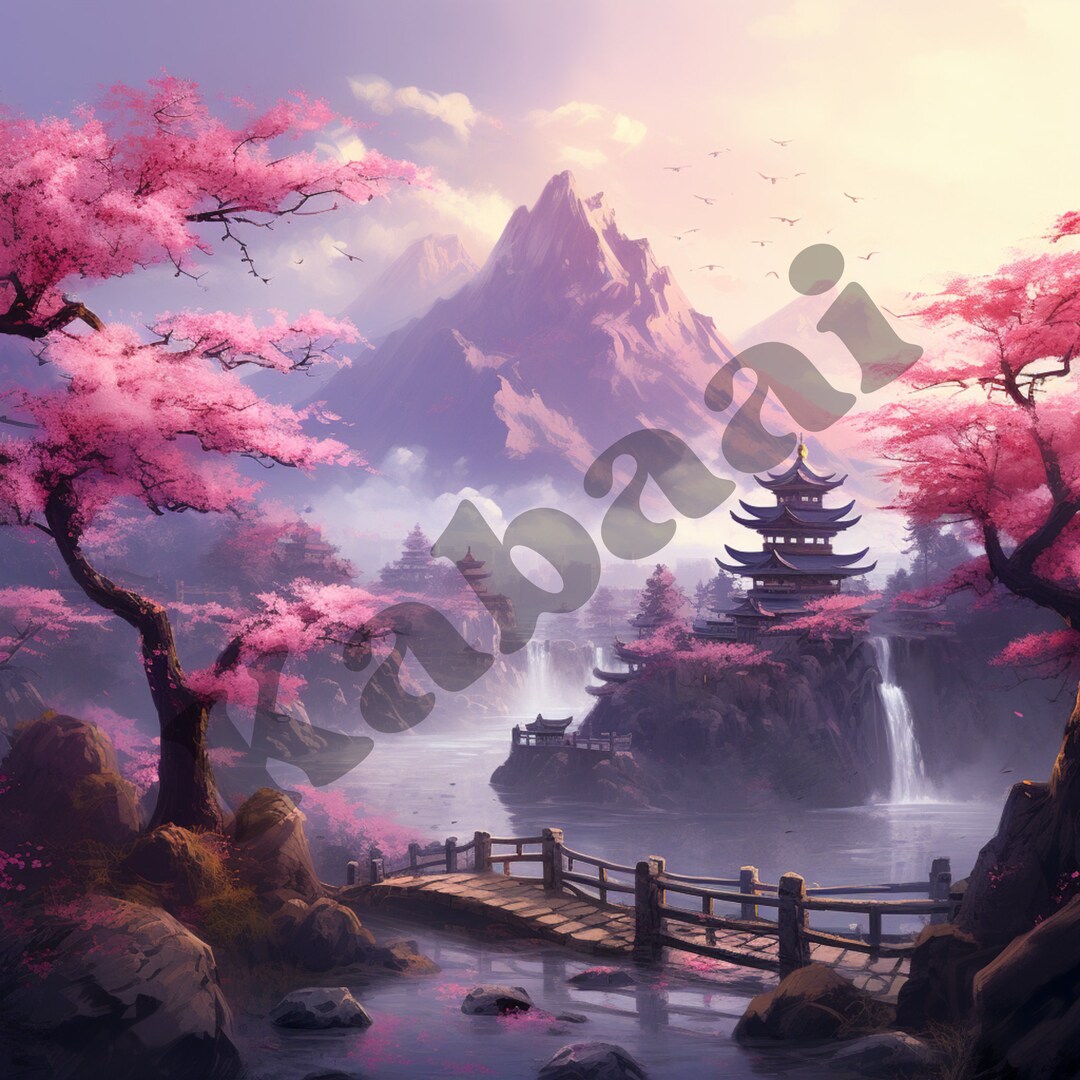 Digital Japanese Sakura Landscape Image - Stunning Cherry Blossom Scene ...