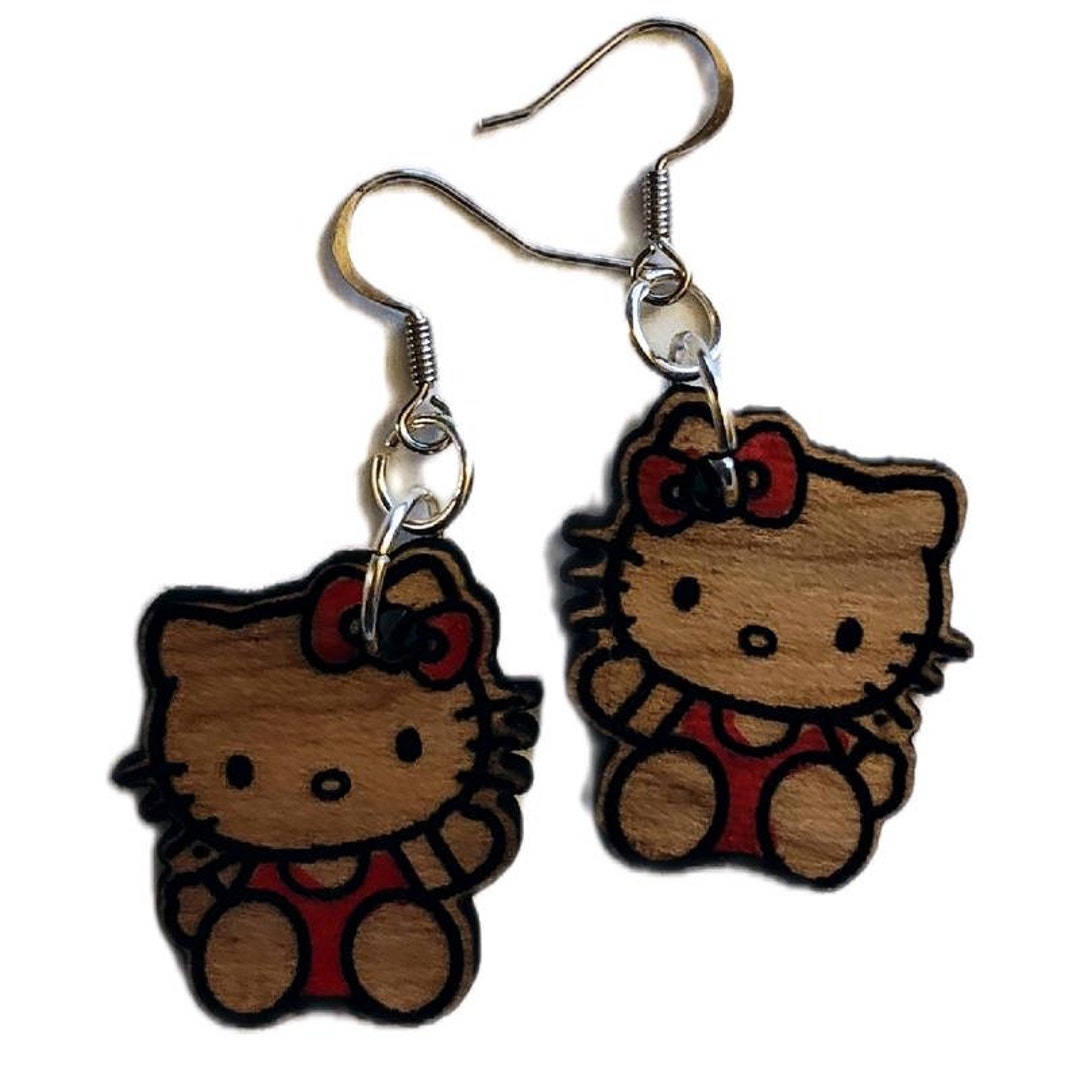 Hello Kitty Laser Cut Wood Hook Earrings - Etsy