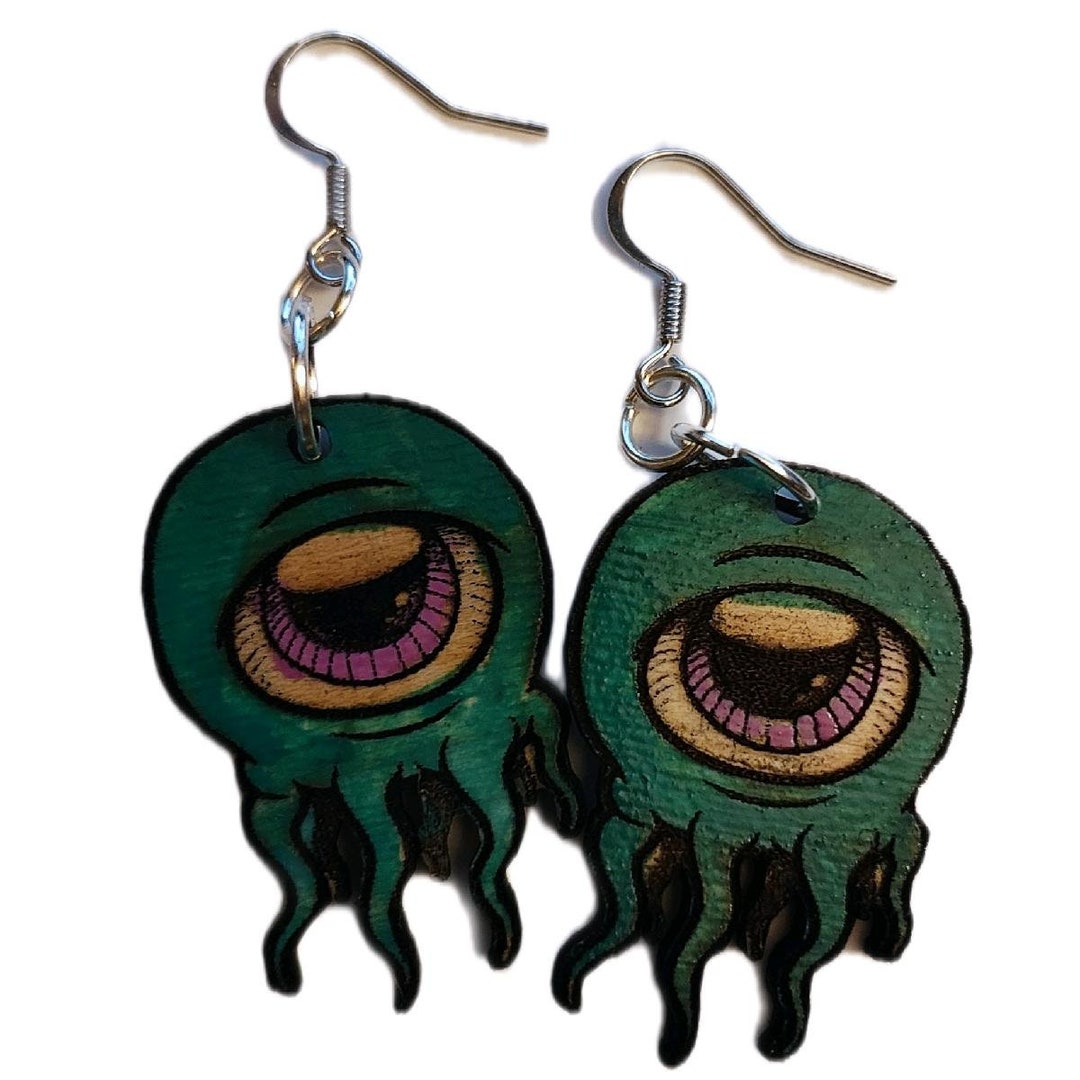 Alien Eye Tentacles Laser Cut Wood Hook Earrings Nickel Free - Etsy