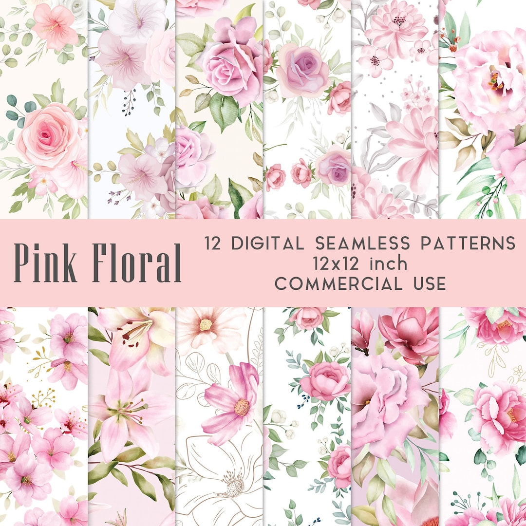 Pink Floral Seamless Pattern Bundle, Floral Digital Patterns, Floral ...