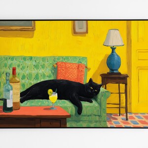 Cocktail Cat Print, Cat Lover Gift, Cat With a Drink Art, Bar Wall Art ...