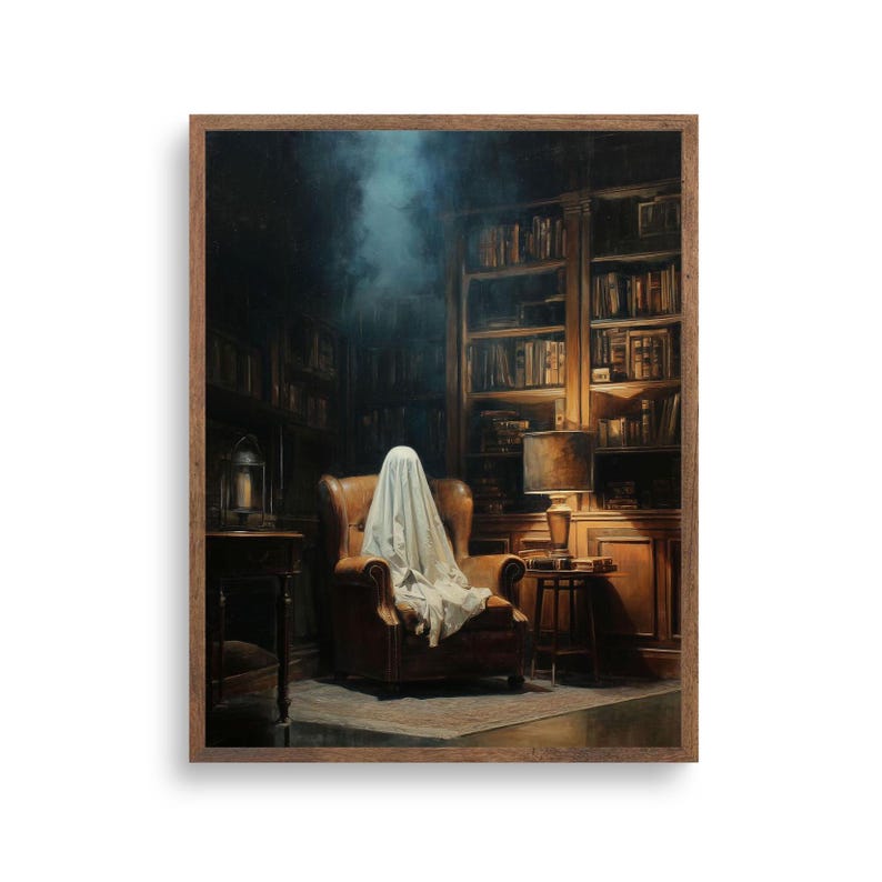 Ghost in the Library Wall Art, Ghost Poster, Halloween Poster, Dark ...