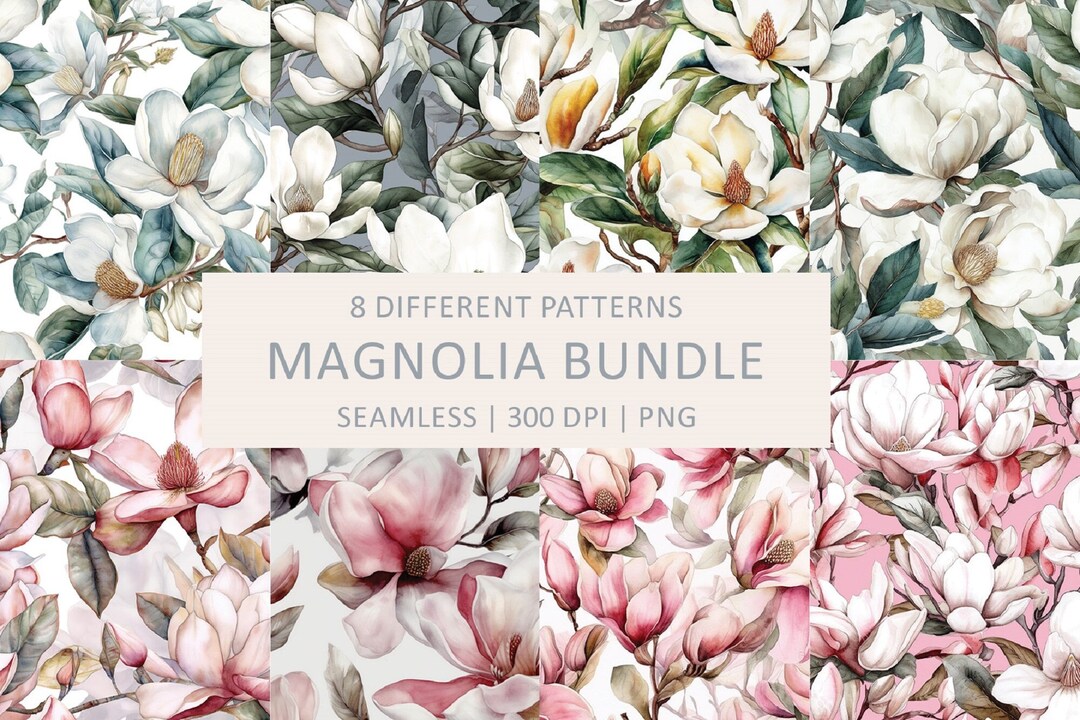 Magnolia Seamless Pattern Bundle, Magnolia Patterns Set, Spring Flower ...