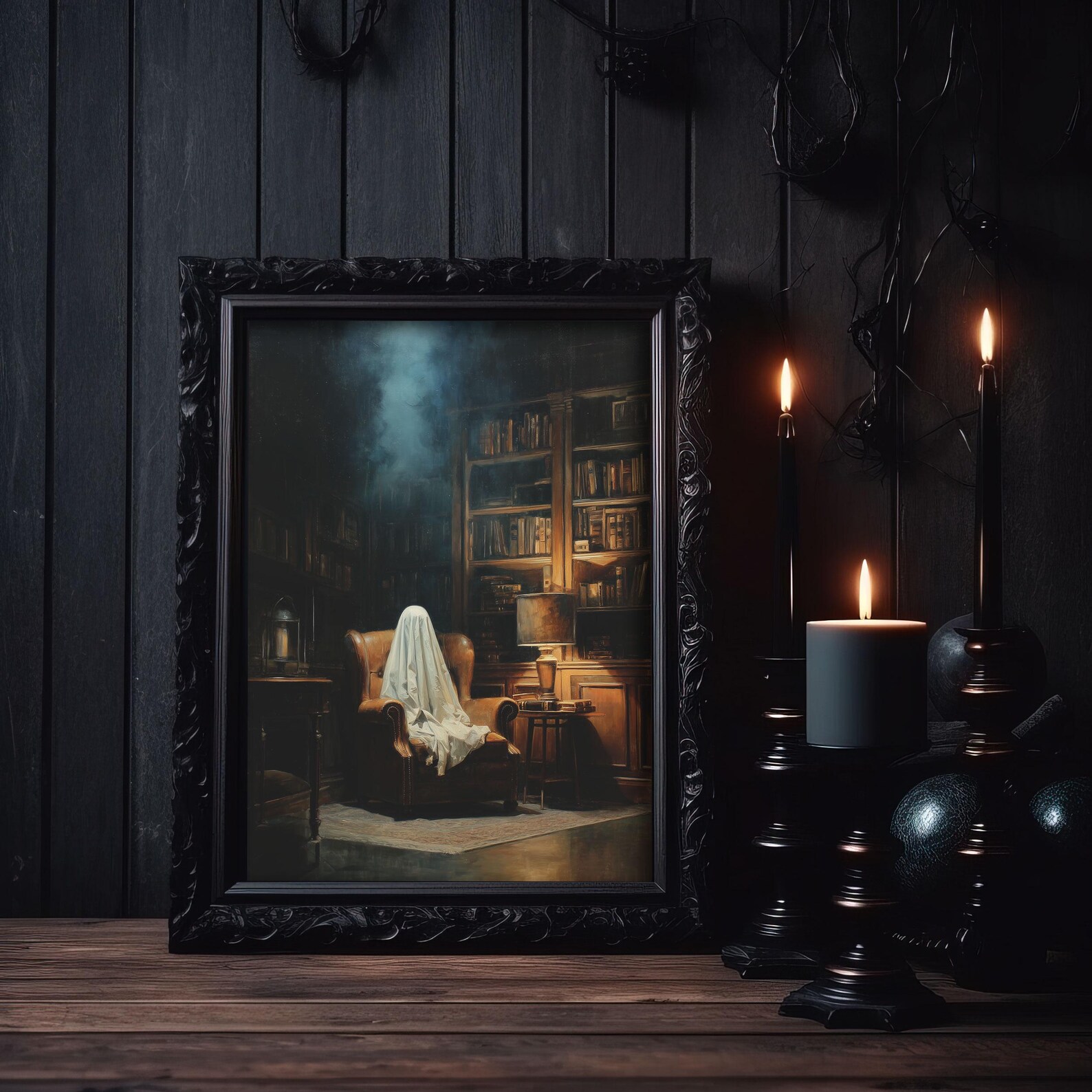 Ghost in the Library Wall Art, Ghost Poster, Halloween Poster, Dark ...