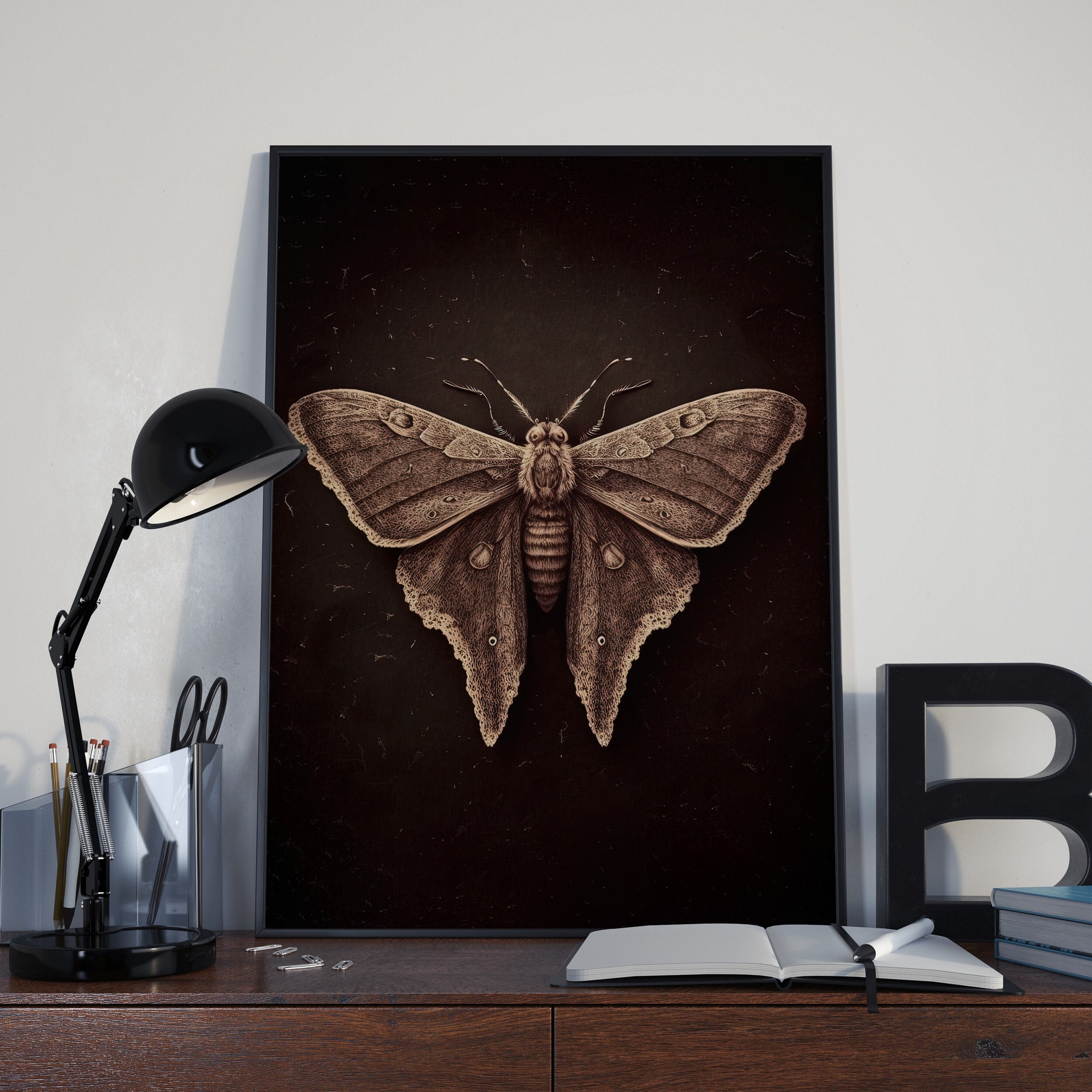 Vintage Moth Poster, Moth Poster, Gothic Poster, Gothic Moth Art, Dark ...