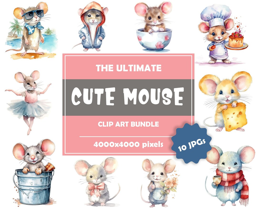 Cute Mouse Clip Art, Watercolor Clip Art Bundle, Commercial Use ...