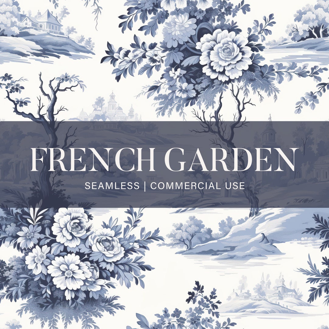 French Garden Toile Seamless Pattern, Commercial Use, French Toile ...