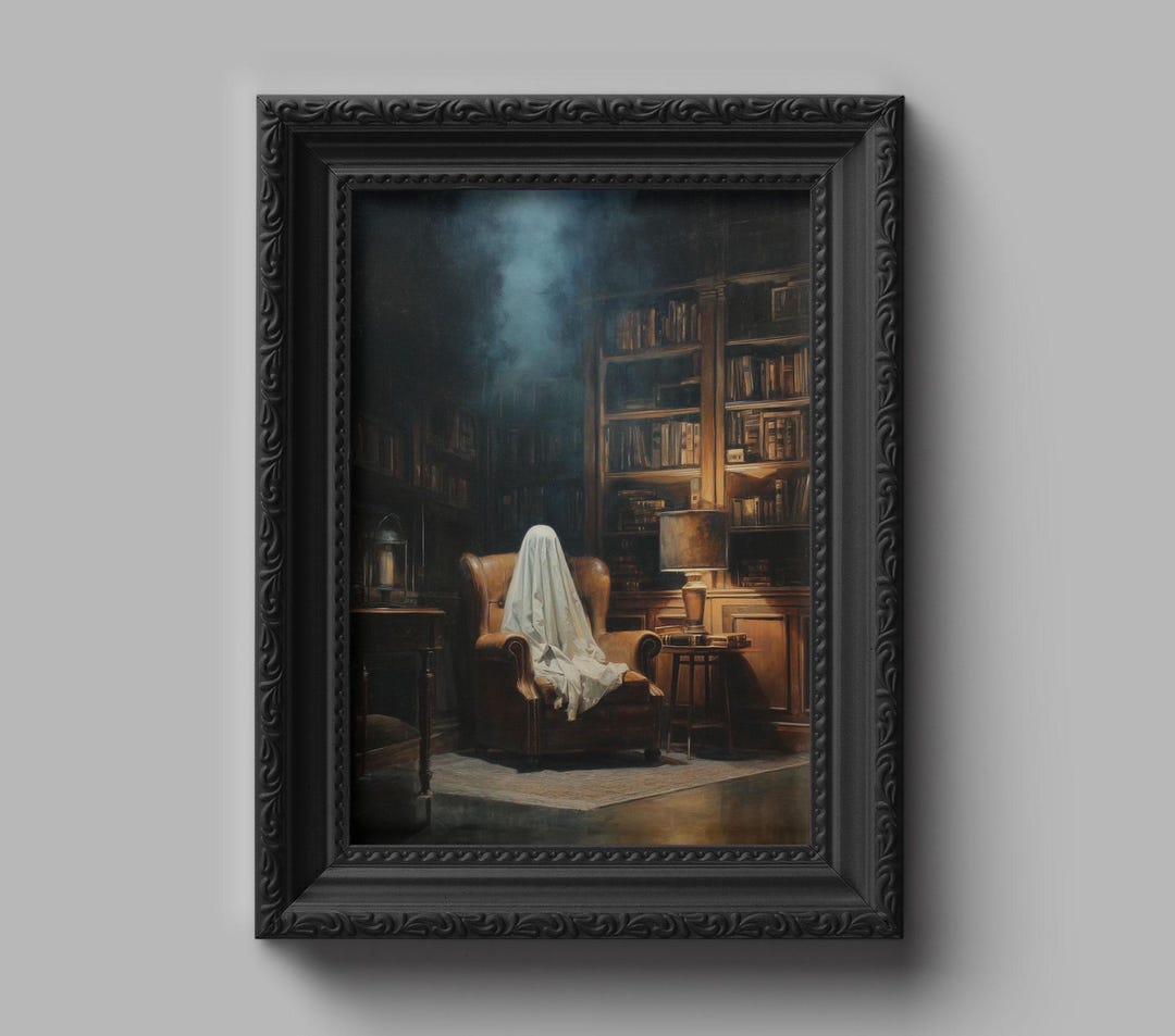 Ghost in the Library Wall Art, Ghost Poster, Halloween Poster, Dark ...