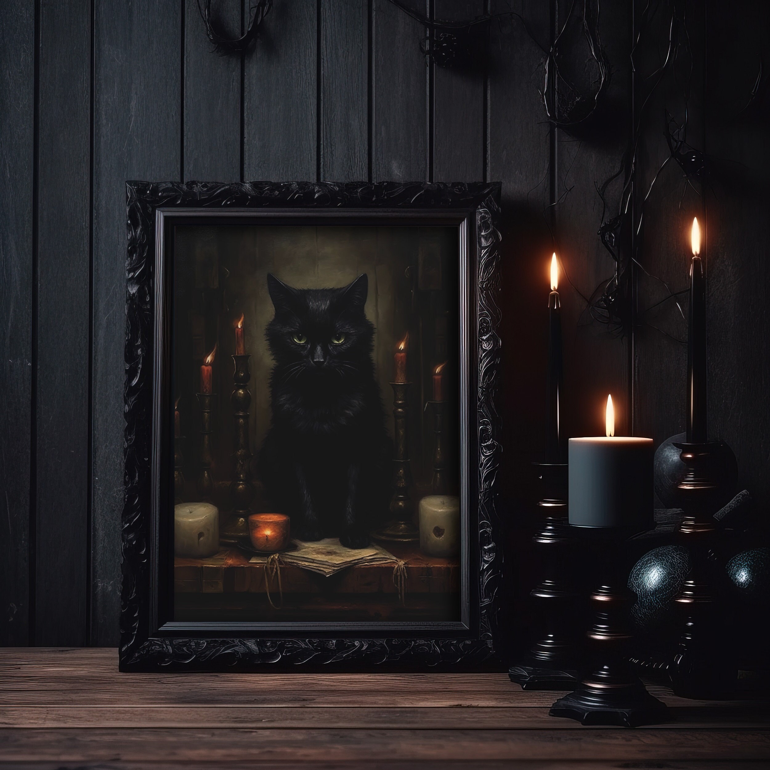 Gothic Black Cat Painting, Digital Download, Dark Academia Print, Dark ...