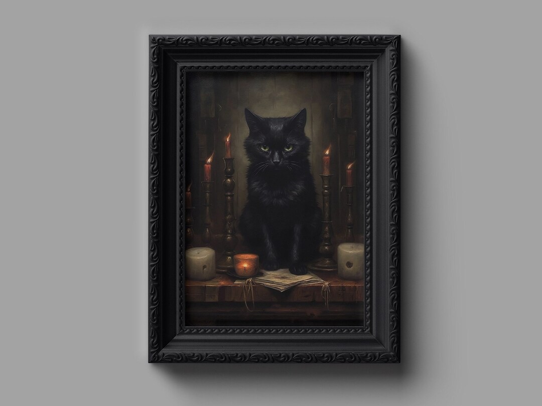 Gothic Black Cat Painting, Digital Download, Dark Academia Print, Dark ...