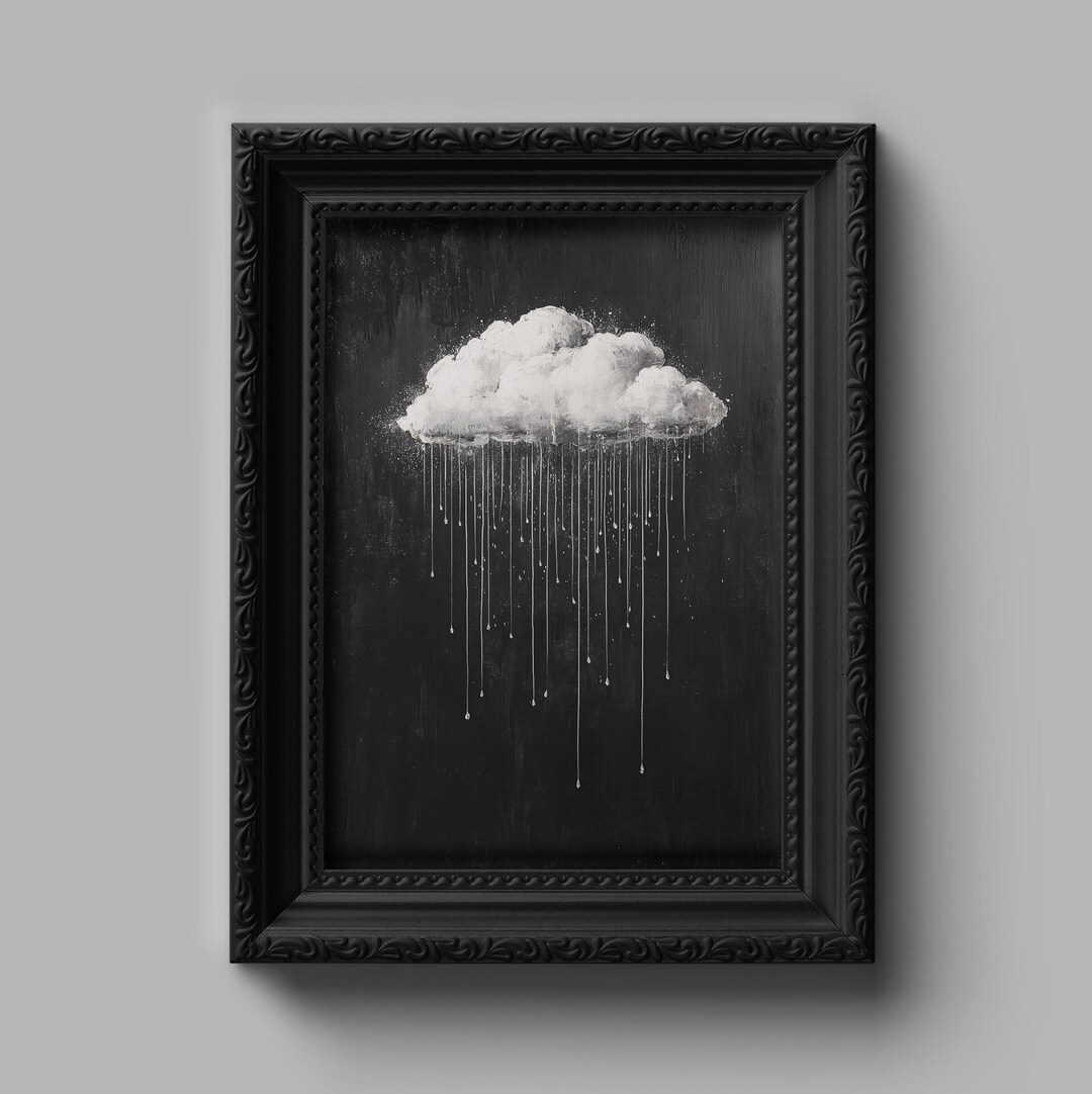 Falling Rain Print, Cloud Wall Art, Rain Lover Gift, Dark Academia ...