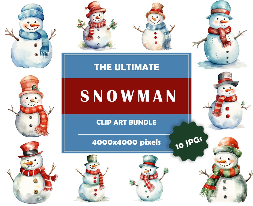 10 Snowman Clipart Bundle, Commercial Use, Snowman Clipart, Christmas ...
