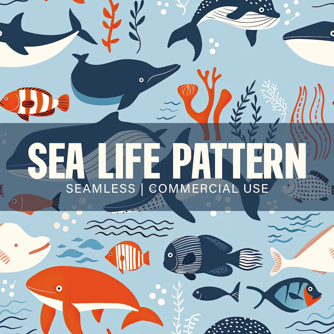 Sea Animals Seamless Pattern, Commercial Use, Ocean Pattern, Underwater ...