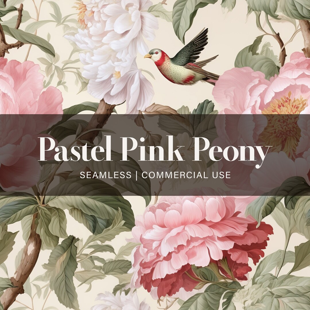 Pastel Pink Peony Seamless Pattern, Commercial Use, Pink Peony Pattern ...