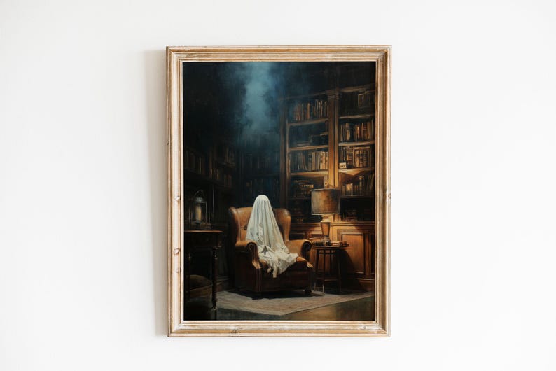 Ghost in the Library Wall Art, Ghost Poster, Halloween Poster, Dark ...