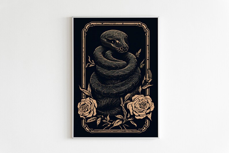 Rose and Snake Print, Rose Snake Wall Art, Snake Illustration, Gothic ...