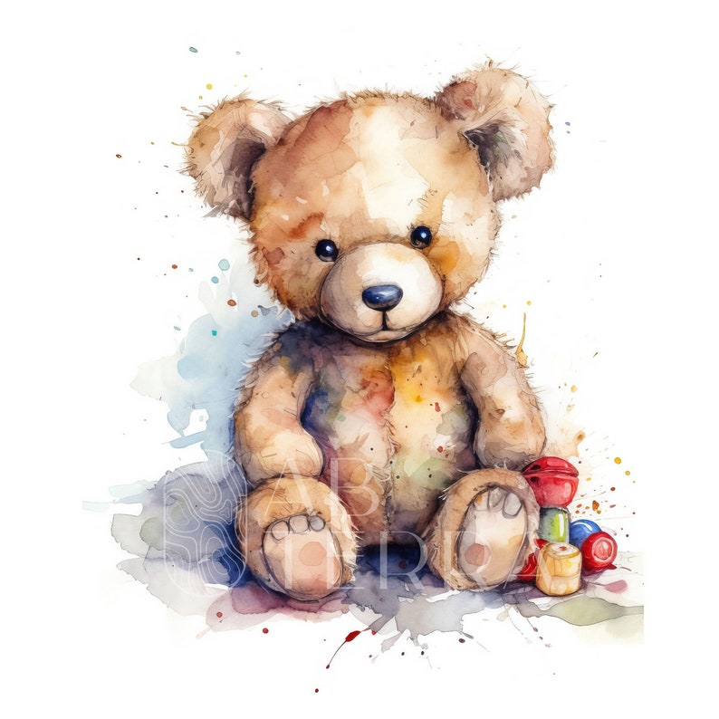Teddy Bear Watercolor Clip Art Bundle, 10 Watercolor Clip Art Files, Cute Teddy Bear Art ...