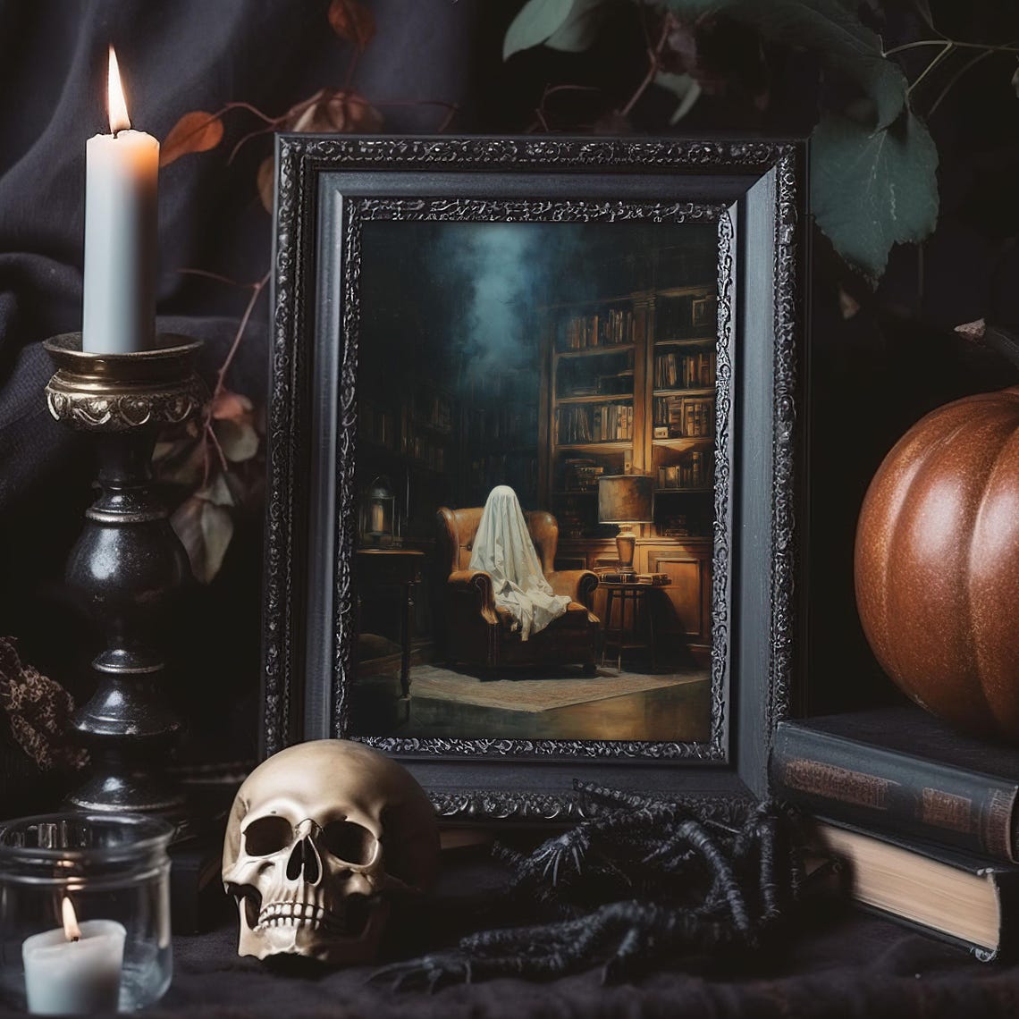 Ghost in the Library Wall Art, Ghost Poster, Halloween Poster, Dark ...
