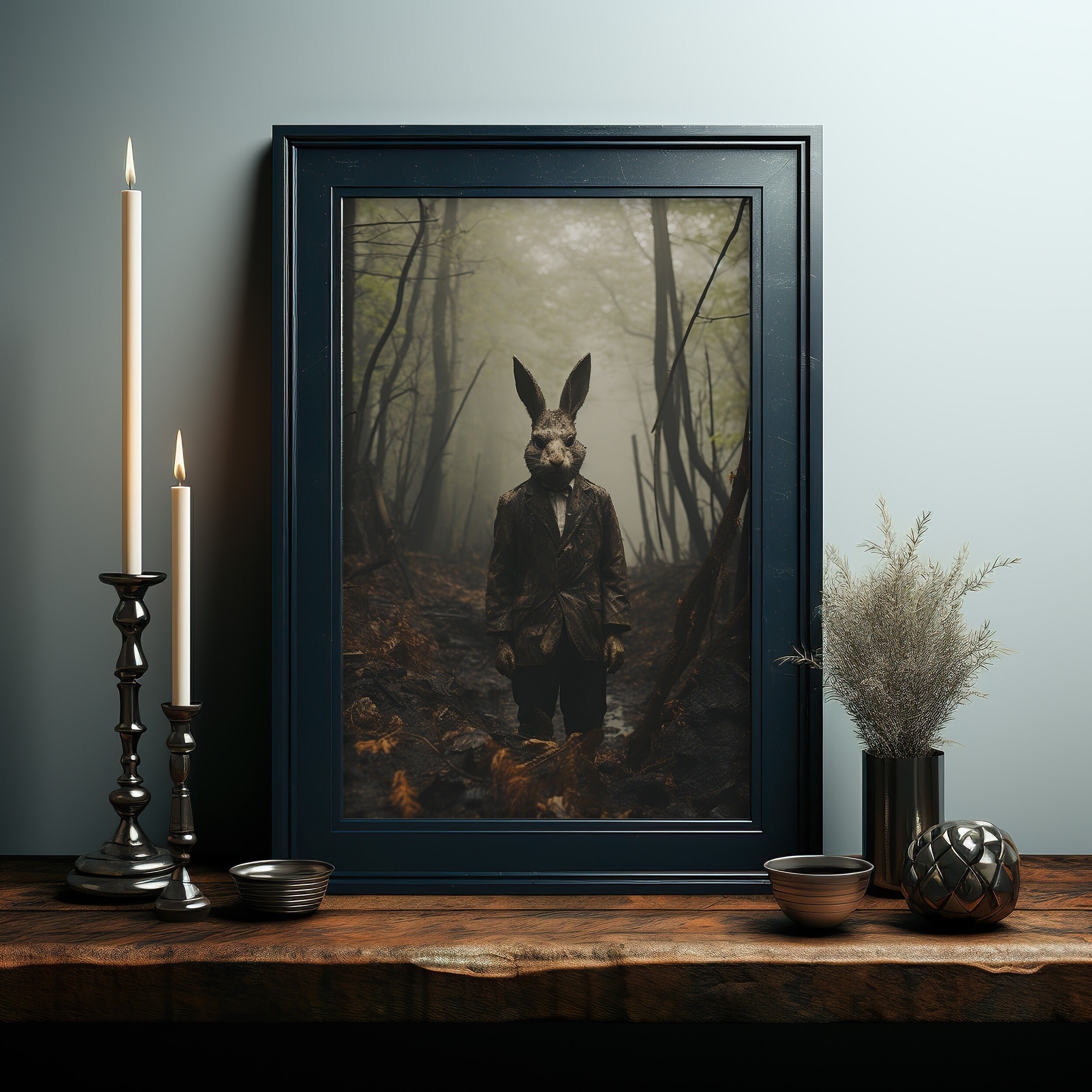Creepy Man With Rabbit Head, Printable Poster, Creepy Poster, Dark ...