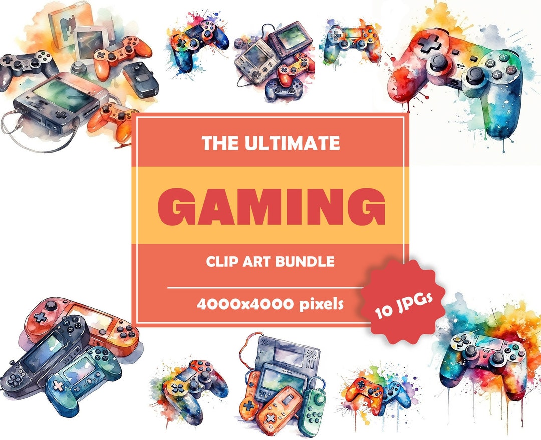 10 Gaming Watercolor Clip Art Bundle, Gaming Lover, Gamer Art, Joystick ...