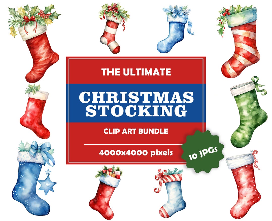 10 Christmas Stocking Clipart Bundle, Commercial Use, Stocking Clipart ...