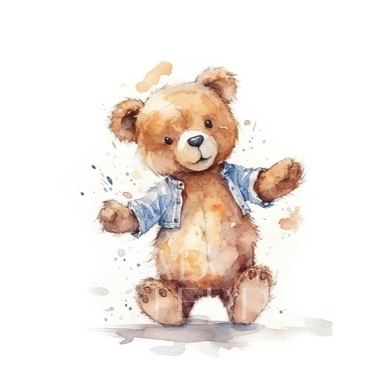 Teddy Bear Watercolor Clip Art Bundle, 10 Watercolor Clip Art Files, Cute Teddy Bear Art ...