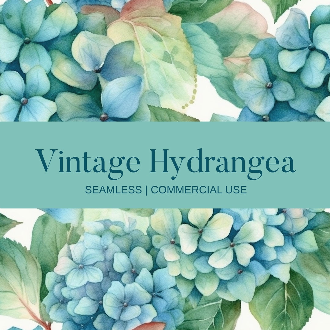 Vintage Blue Hydrangea Seamless Pattern, Commercial Use, Hydrangea ...