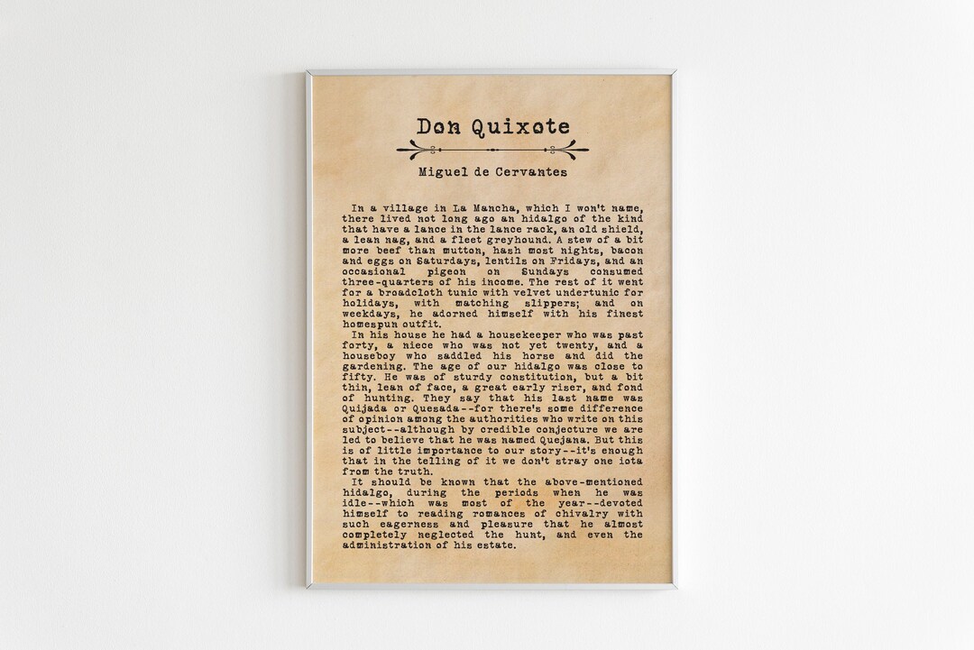 Don Quixote Book Page Poster, Don Quixote Print, Miguel De Cervantes ...