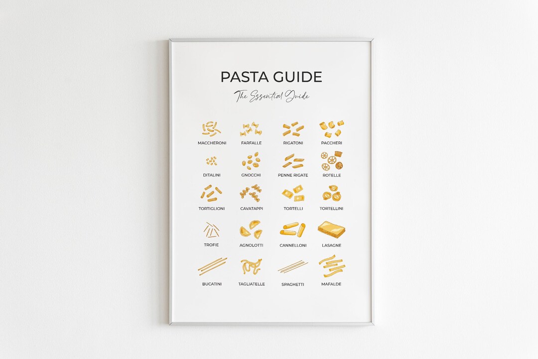 Pasta Types Guide Poster, Wall Decor, Pasta Types Poster, Pasta Types ...