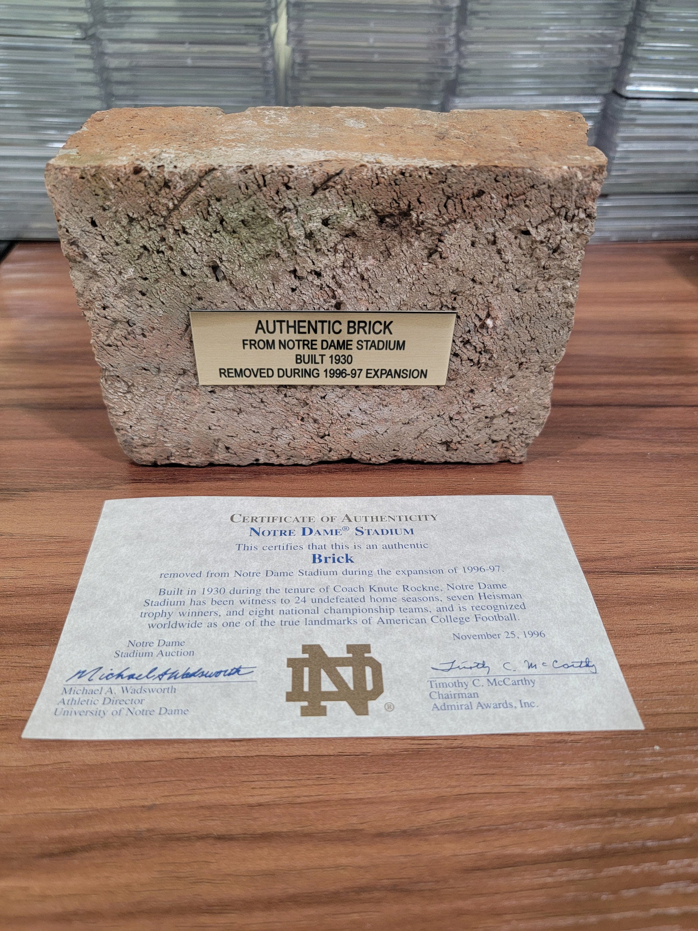 Authentic Notre Dame Football Stadium Brick From 1996-97 Expansion W ...