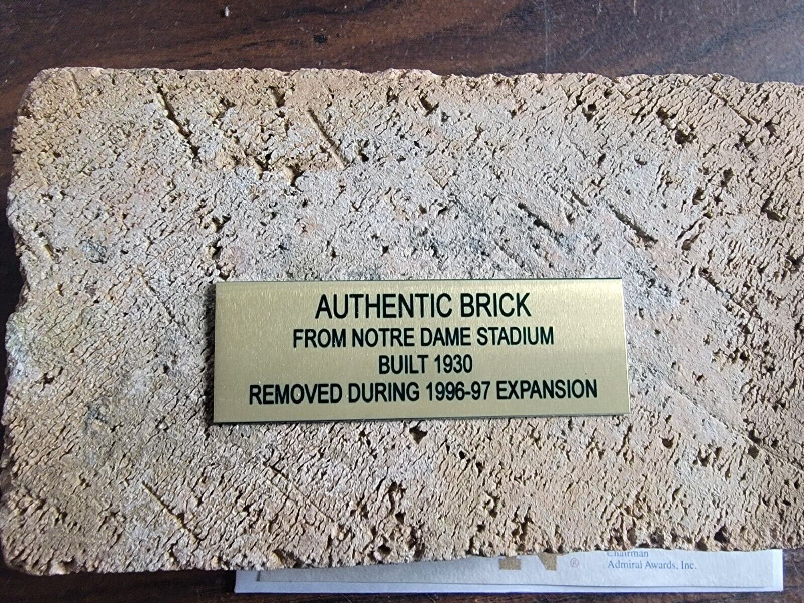 Authentic Notre Dame Football Stadium Brick From 1996-97 Expansion W ...
