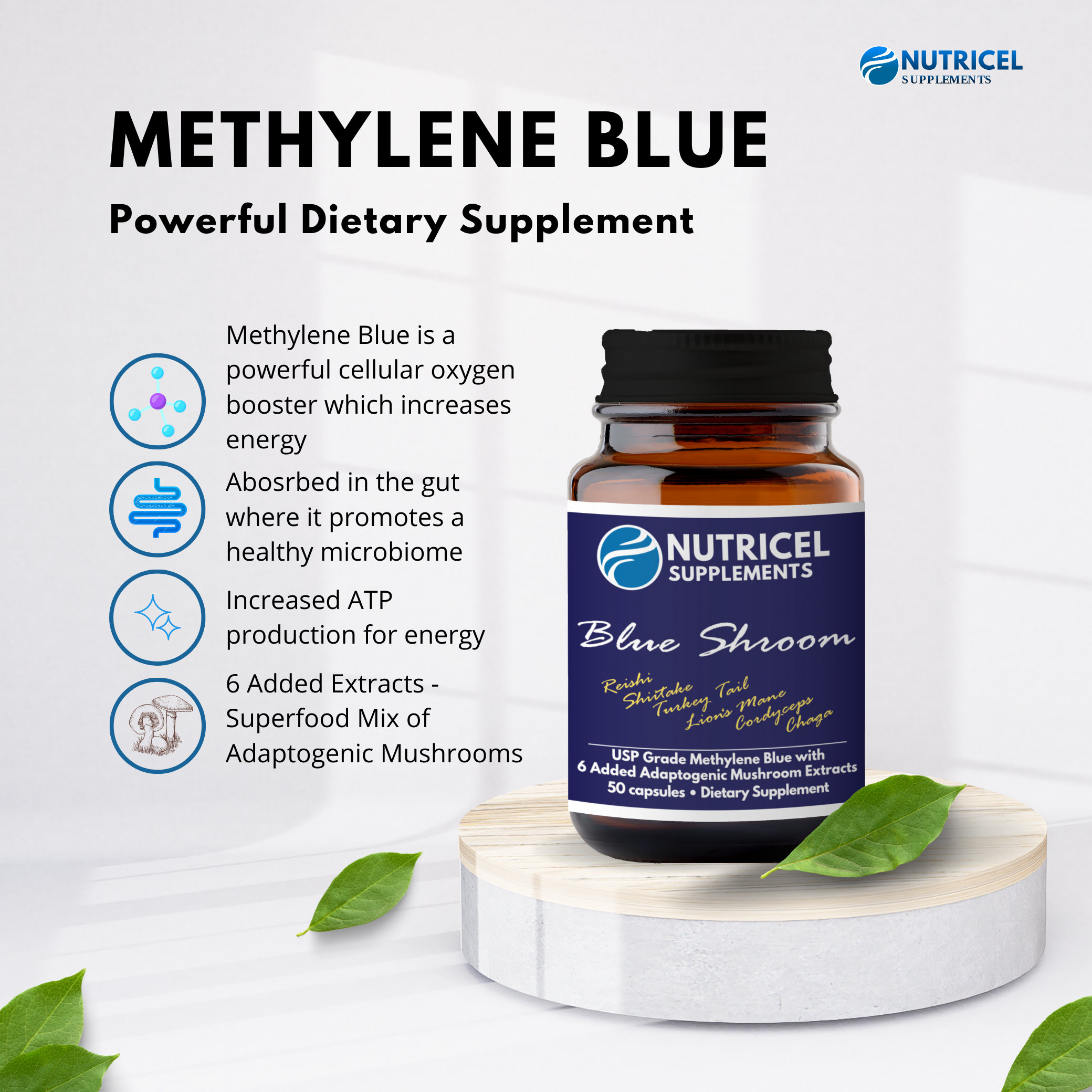 Methylene Blue USP Grade Capsule Supplement Form, With Mushroom ...