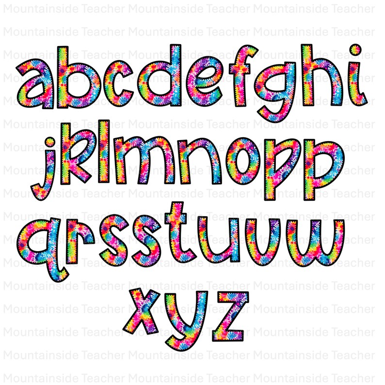 Tie Dye Letters, Bright Doodle Alphabet, PNG Bundle, Doodle Sublimation ...