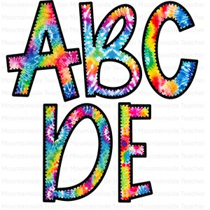 Tie Dye Letters, Bright Doodle Alphabet, PNG Bundle, Doodle Sublimation ...