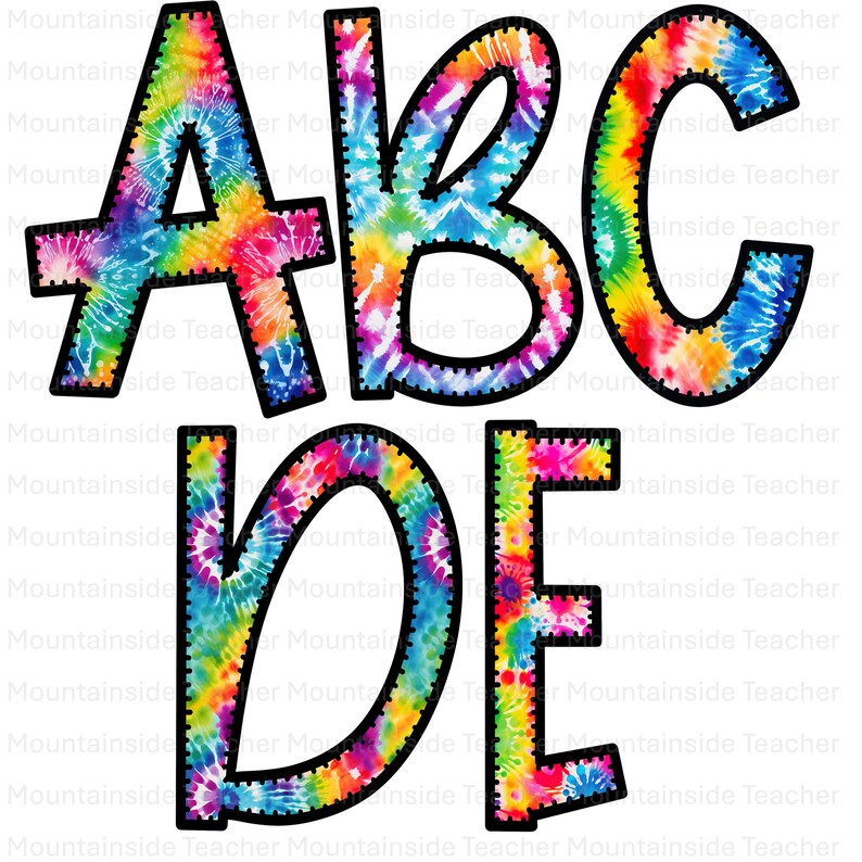Tie Dye Letters, Bright Doodle Alphabet, PNG Bundle, Doodle Sublimation ...