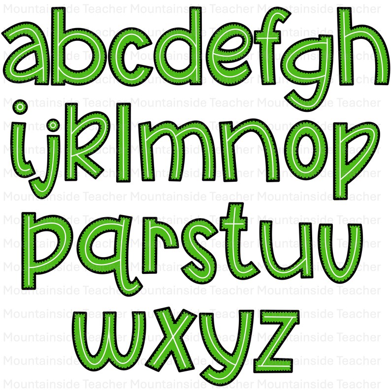 Single Center Line Letters, Bright Doodle Alphabet, PNG Bundle ...